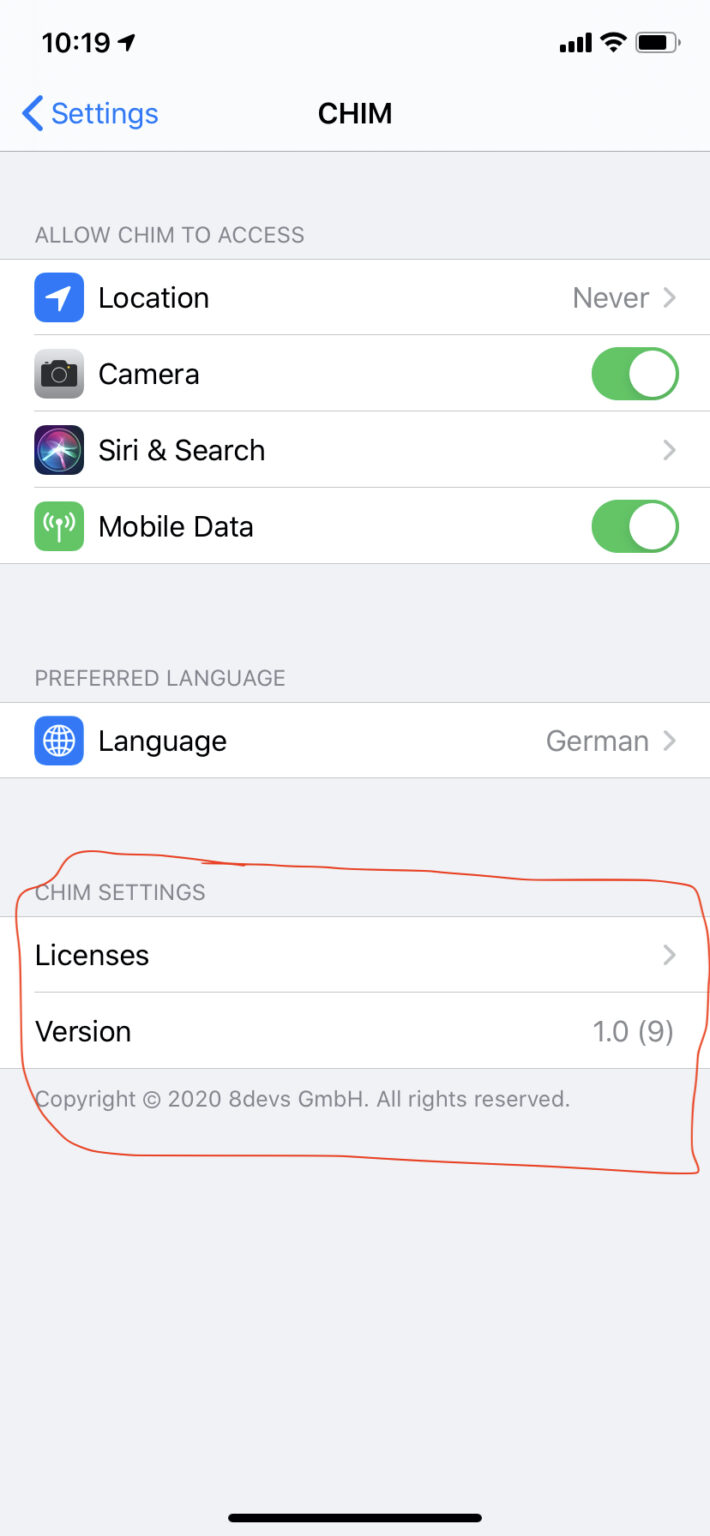 Angabe von Lizenzen und Versionsnummer in den iOS Systemeinstellungen – Jonas Deichelmann